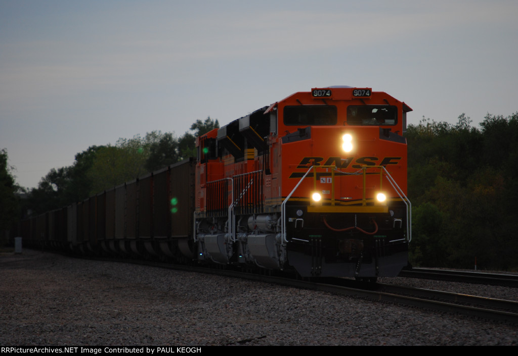 Head Lights on Bright BNSF 9074 and BNSF 9069 get the Highball just moments after I took the ...
